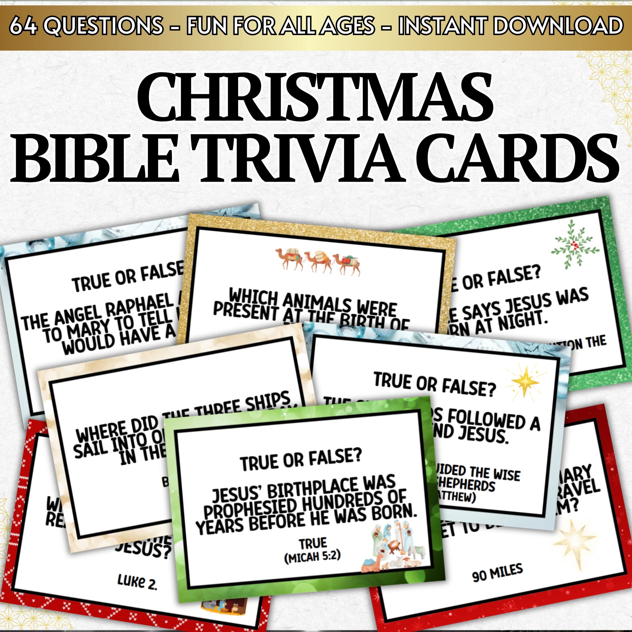 Christmas Bible Trivia Cards (64 Cards) – Party Prints Press