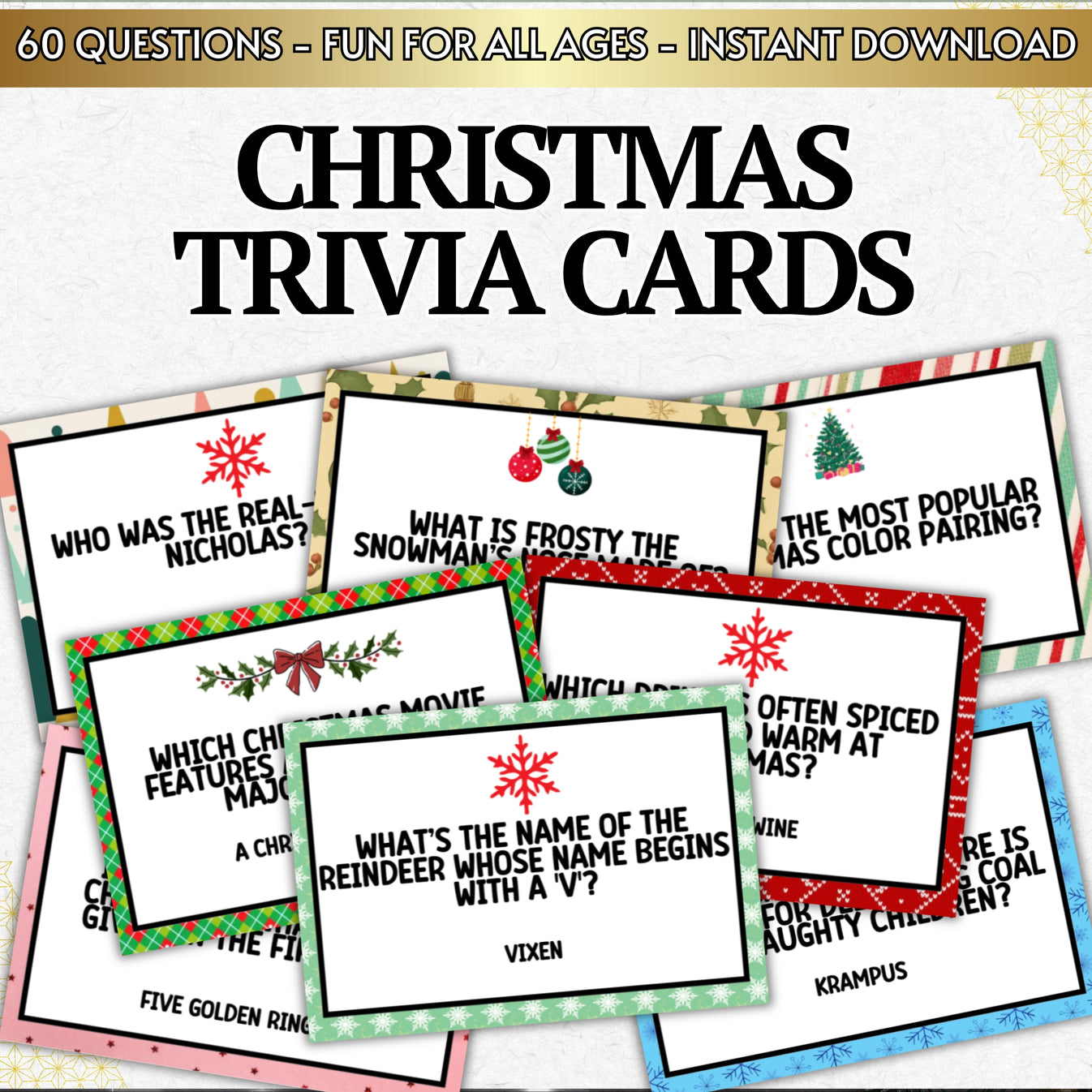 Christmas Trivia (60 Printable Cards) – Party Prints Press