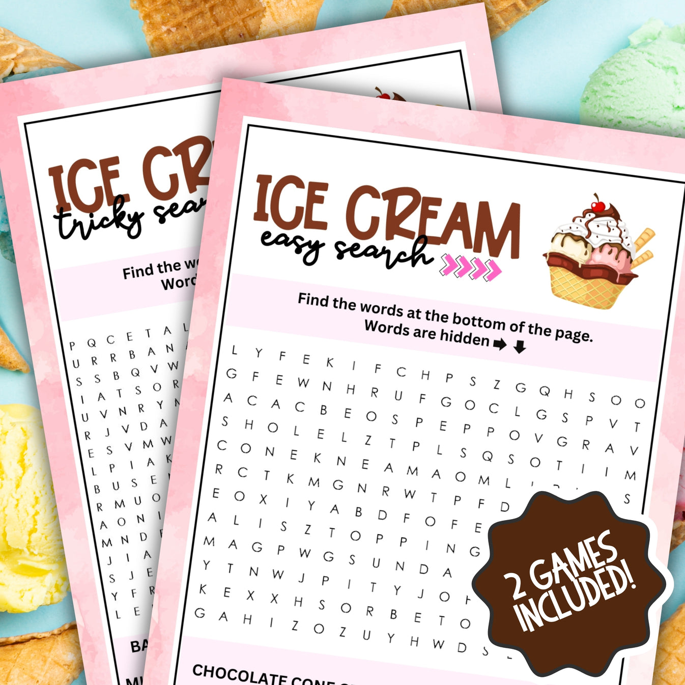Ice Cream Word Search (2 Games) – Party Prints Press