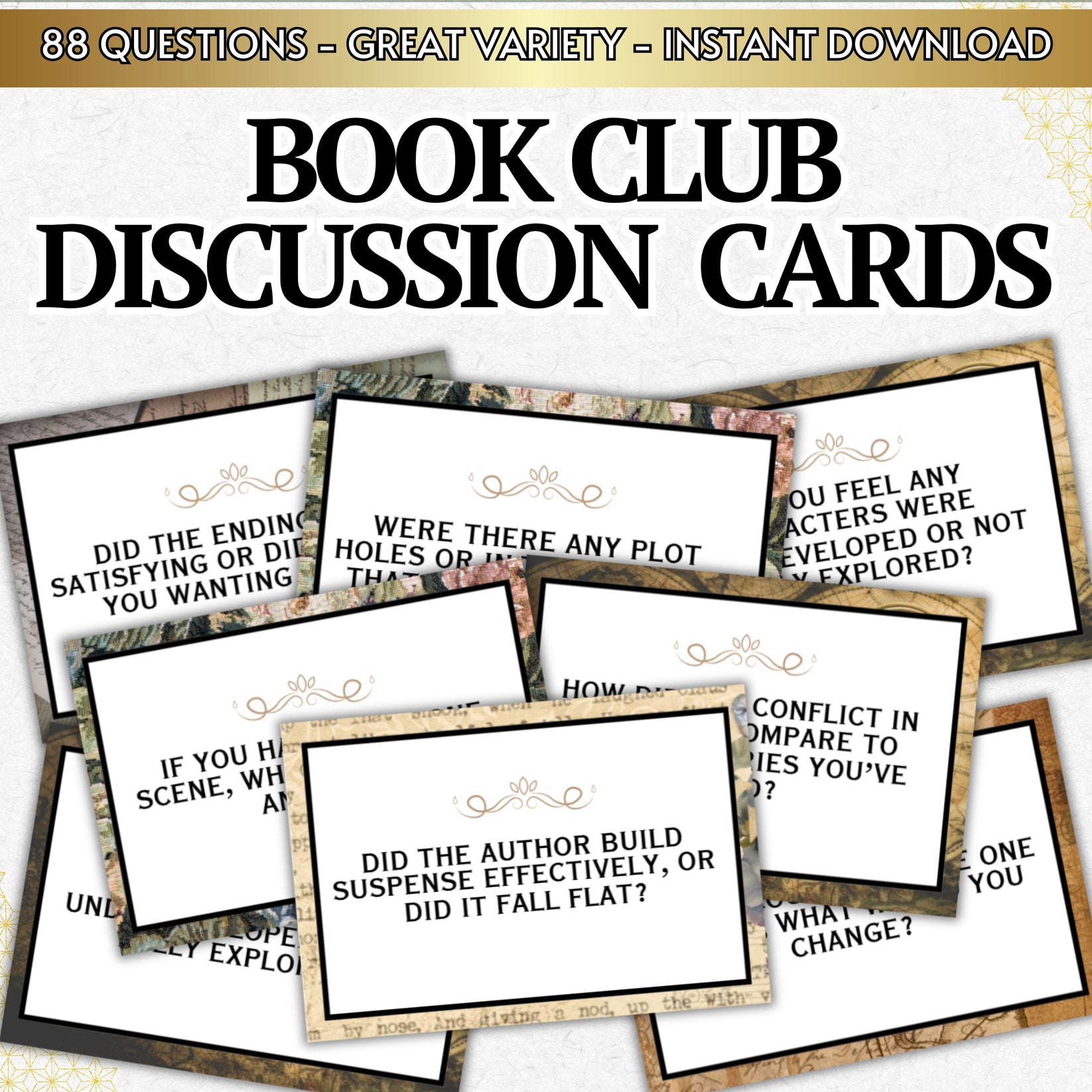 Book Club Discussion Cards (88 Cards) – Party Prints Press