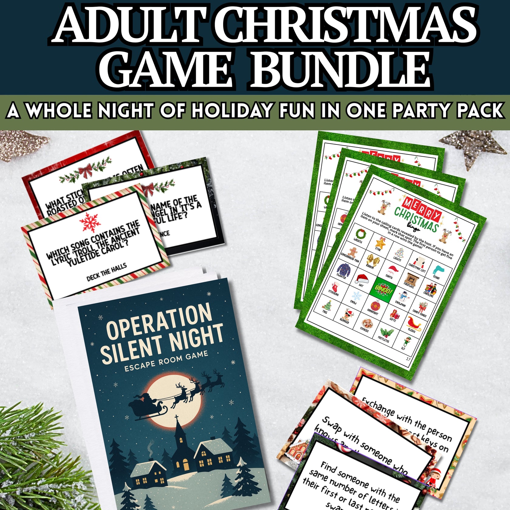 Adult Christmas Game Bundle | Printable Holiday Party Pack – Party ...