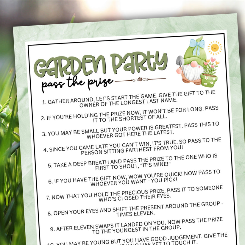 Garden Party Pass The Prize – Party Prints Press