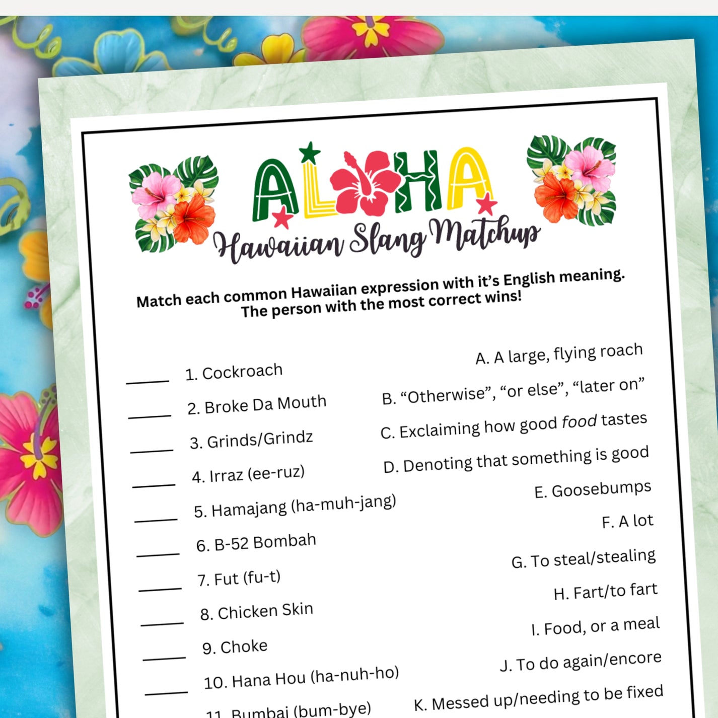 Hawaiian Slang Trivia Quiz – Party Prints Press