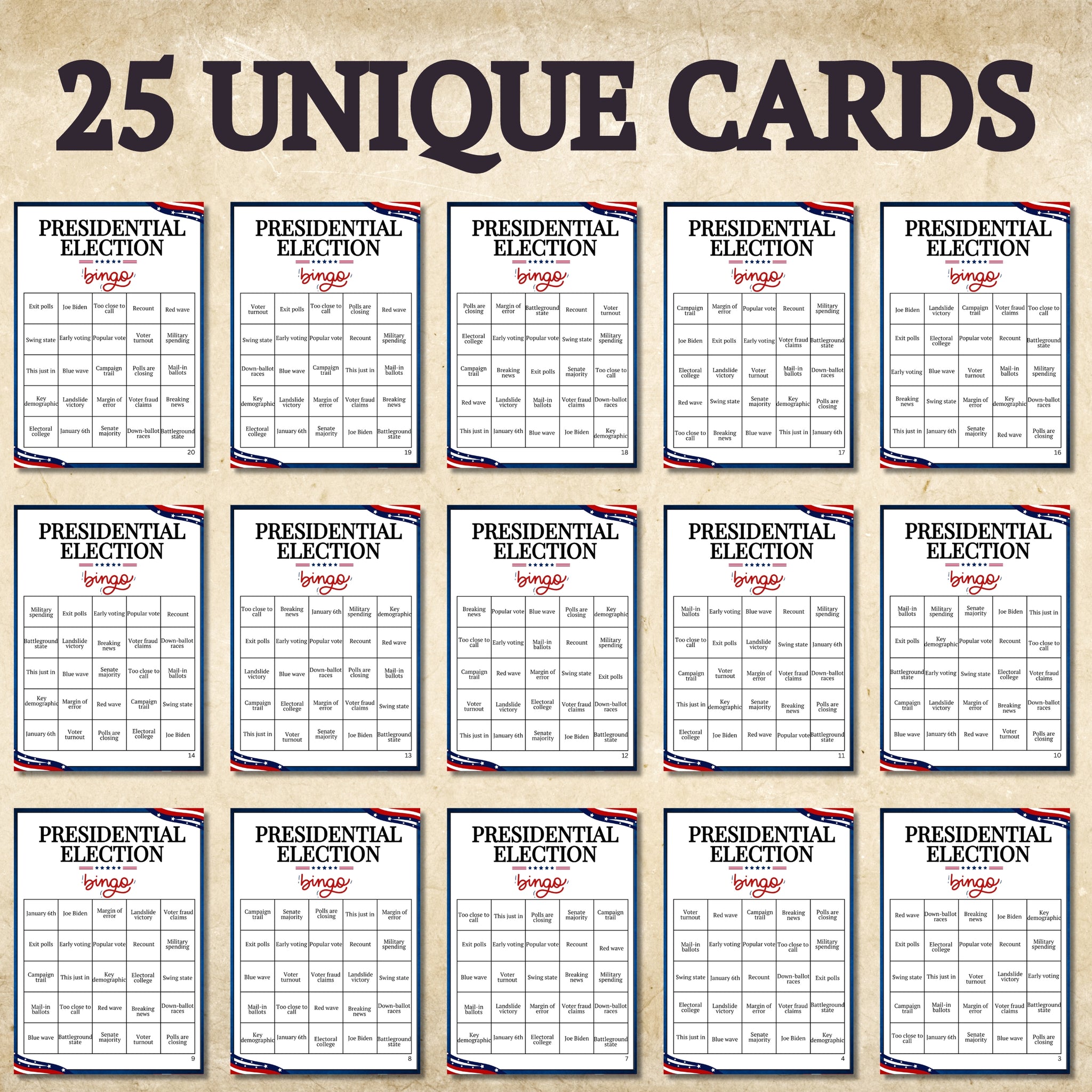 Presidential Election BINGO – Party Prints Press