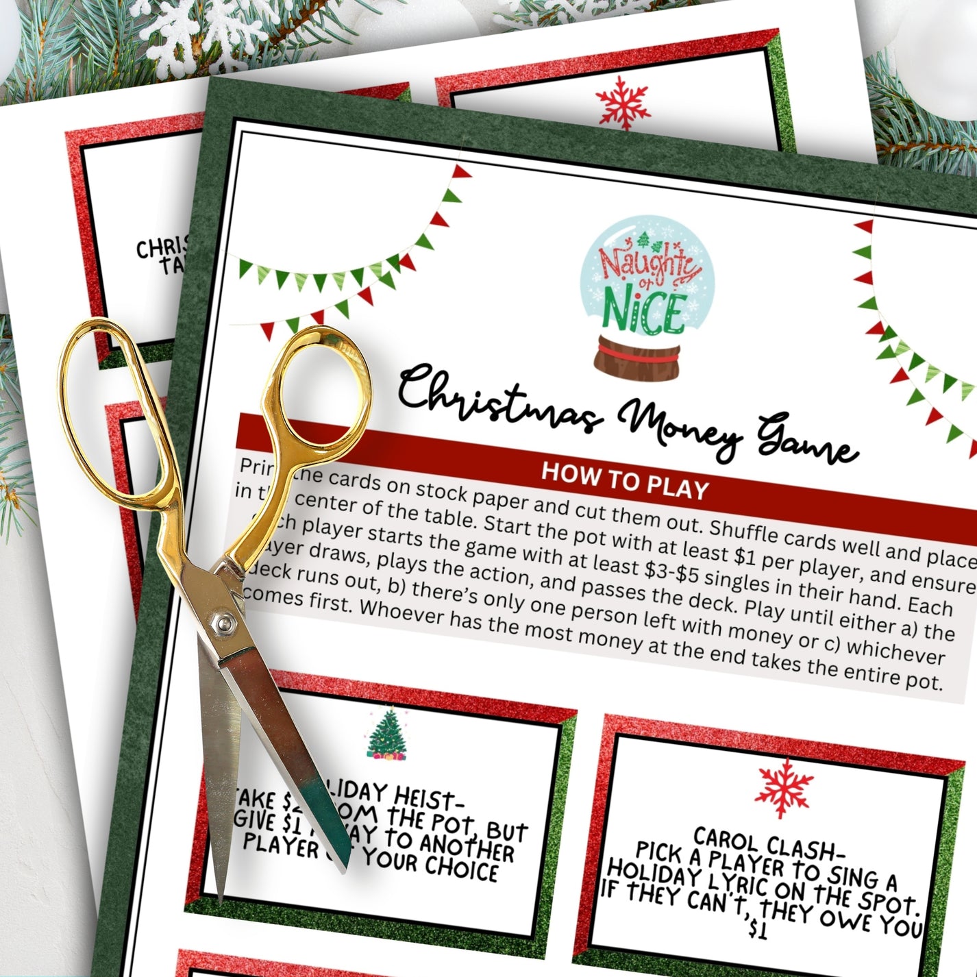 Naughty or Nice Christmas Money Card Game – Party Prints Press