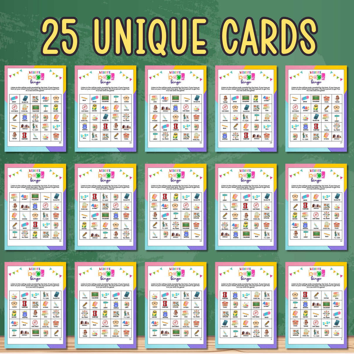 Back To School BINGO (25 Cards) – Party Prints Press