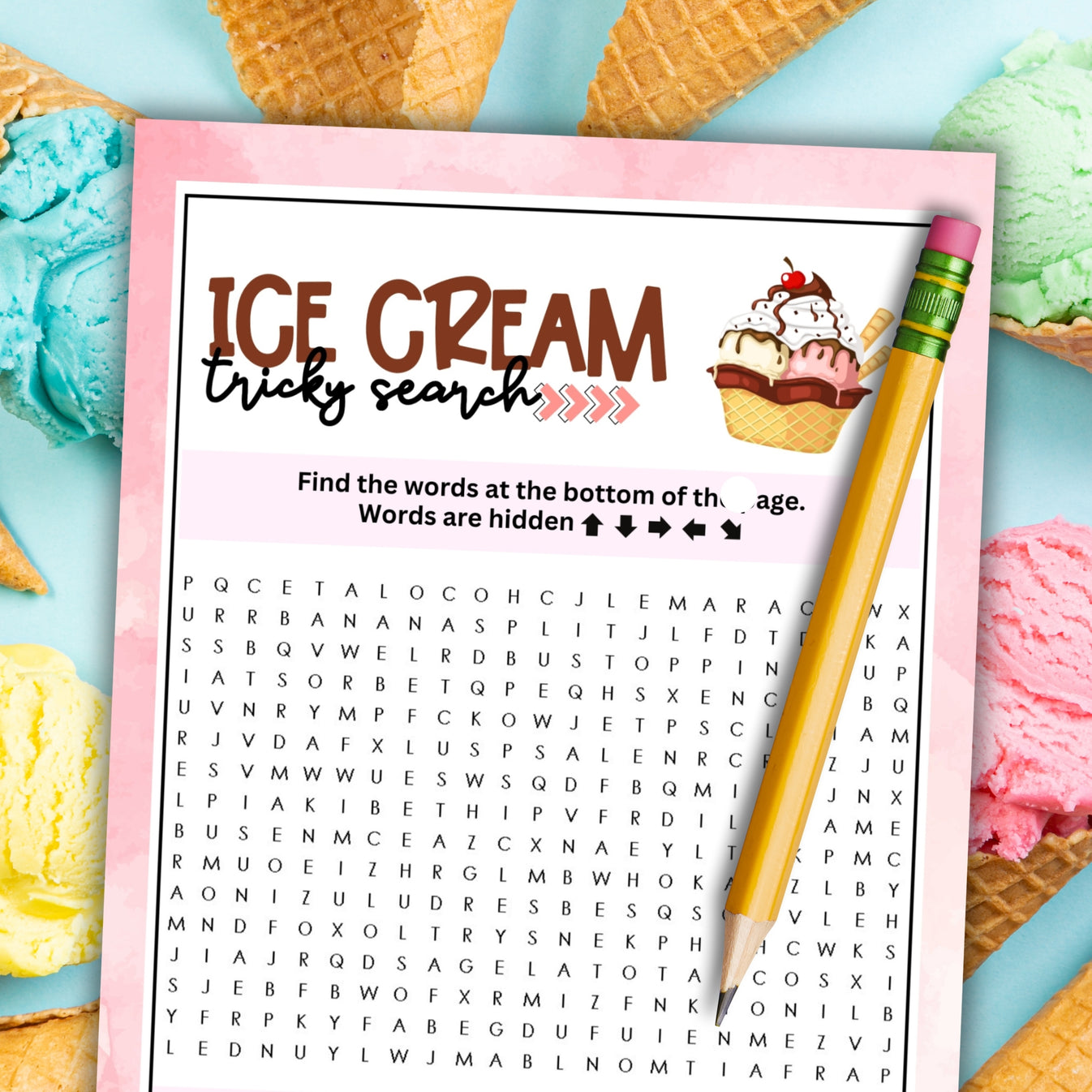 Ice Cream Word Search (2 Games) – Party Prints Press