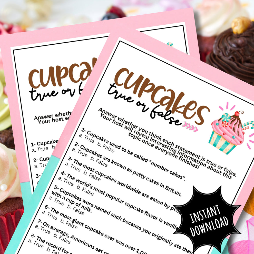 Cupcake Trivia True Or False – Party Prints Press