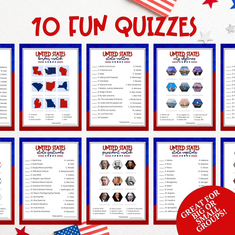 USA Trivia Pack (10 Games) – Party Prints Press
