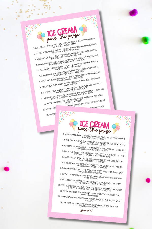 Ice Cream Party Pass The Prize – Party Prints Press