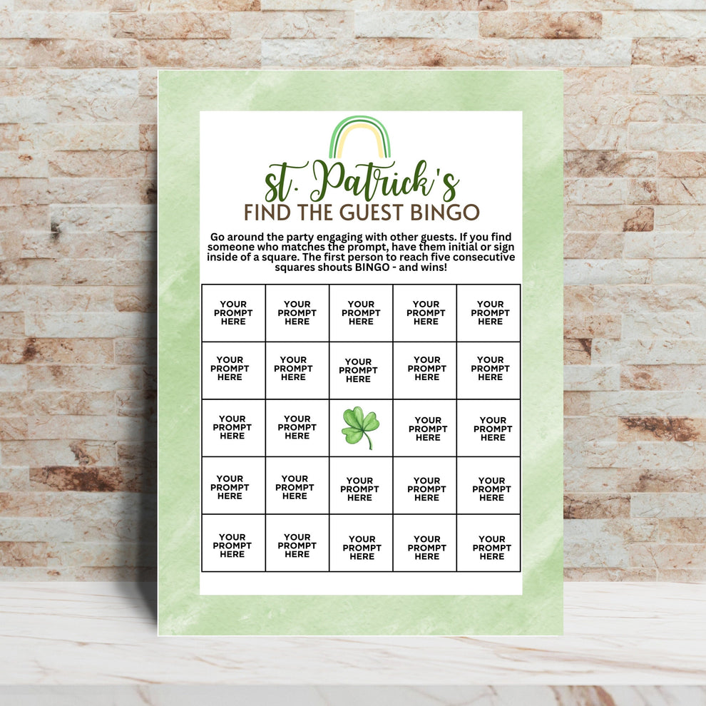 Editable St. Patrick's Day Find The Guest BINGO – Party Prints Press