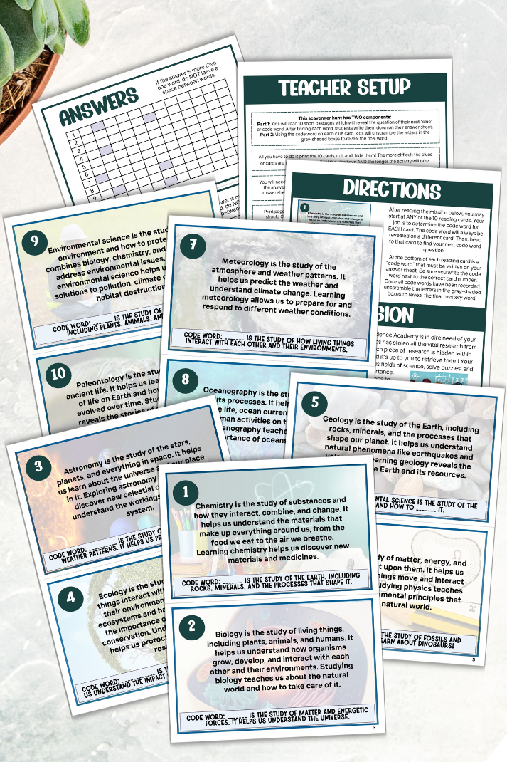 Scientific Branches Scavenger Hunt (Ages 8-11) – Party Prints Press