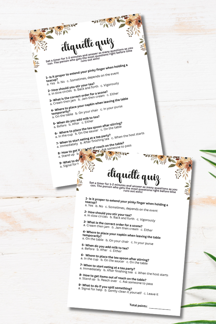 Tea Party Etiquette Trivia – Party Prints Press