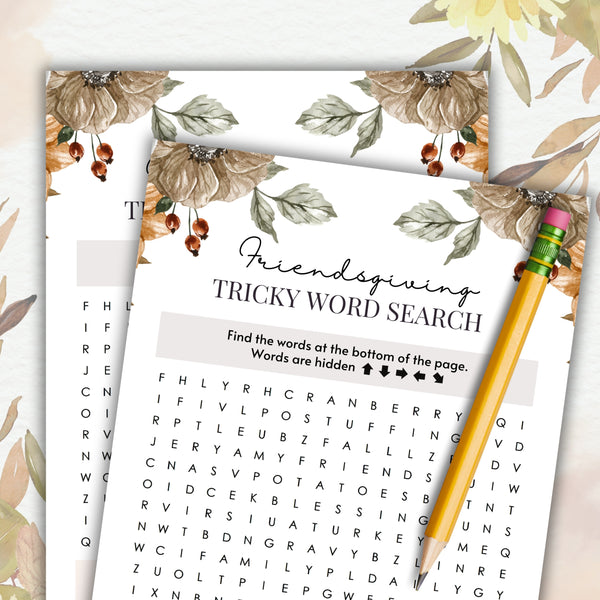 Friendsgiving Tricky Word Search – Party Prints Press